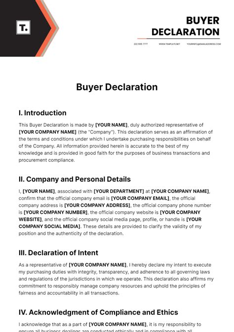 Free Buyer Declaration Template To Edit Online