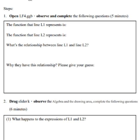 A Worksheet Of The Dynamic Mathematics Lesson Download Scientific Diagram