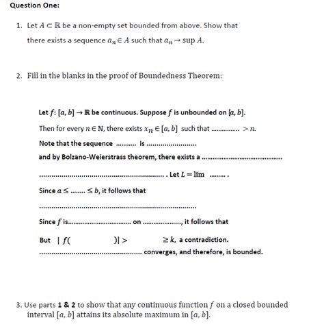 solved question one 1 let a cr be a non empty set bounded