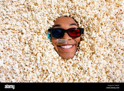Top View Photo Of Crazy Funky Guy In Full Pop Corn Snack Wear 3d