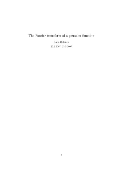 The Fourier Transform Of A Gaussian Function Docslib