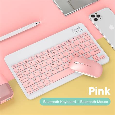 Bluetooth Wireless Pink Keyboard Mouse Combo For I Vicedeal