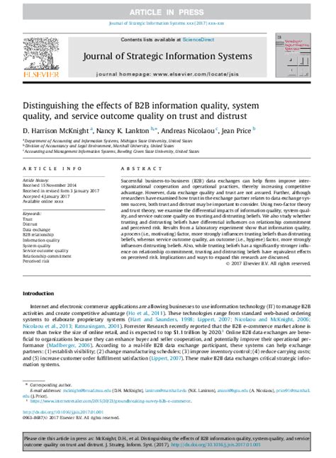 Pdf Distinguishing The Effects Of B2b Information Quality System Quality And Service Outcome