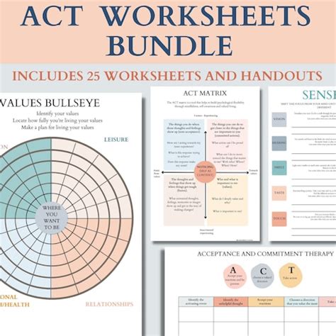 Act Therapy Worksheets Acceptance And Commitment Therapy Etsy