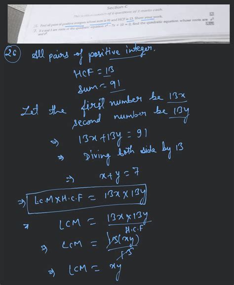 Section C5 Find All Pairs Of Positive Integers Whose Sum Is 91 And Hcf