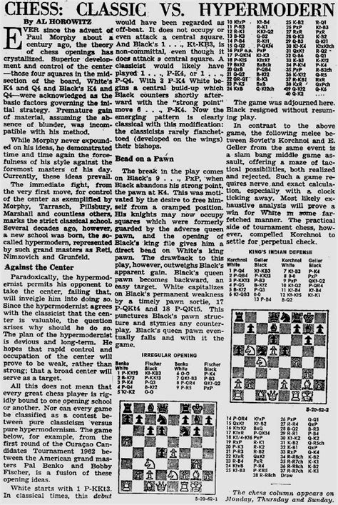 Bobby Fischer 1962 Chess Classic Vs Hypermodern