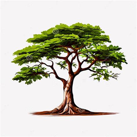 Tamarind Tree Icon Realistic Drawing With White Background Stock