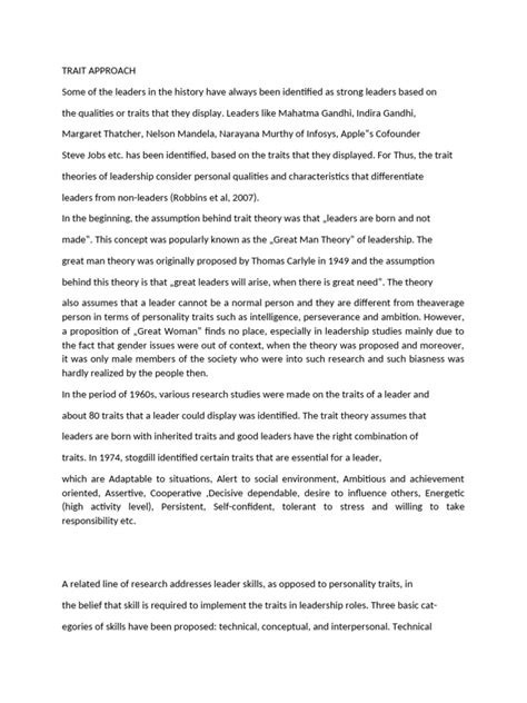 Trait Approach Pdf Leadership Psychology