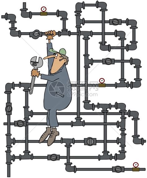 这个插图描述一个水管工挂在煤气管的铁丝网上准备用大插画图片下载 正版图片402243402 摄图网