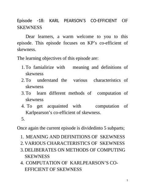 Script 18 Karl Pearsons Co Efficient Of Skewness Pdf Skewness Mode Statistics