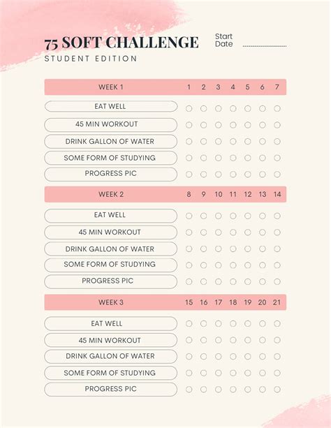 75 Soft Challenge Student Edition Template Etsy