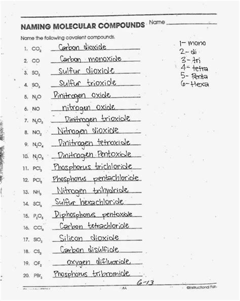 Naming Covalent Compounds Worksheet Answers Worksheets Samples