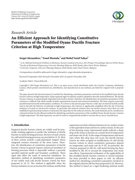 Pdf An Efficient Approach For Identifying Constitutive Parameters Of The Modified Oyane