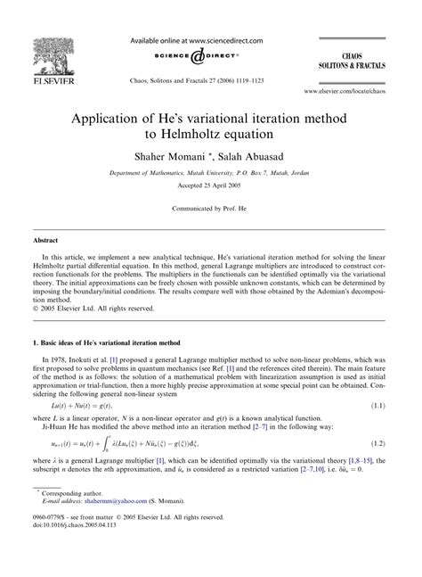 Pdf Application Of Hes Variational Iteration Method To Helmholtz Equation