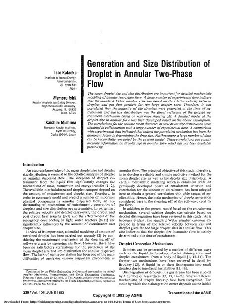 Pdf Generation And Size Distribution Of Droplet In Annular Two Phase