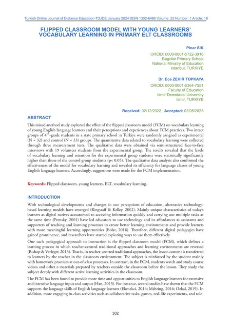 Pdf Flipped Classroom Model With Young Learners Vocabulary Learning In Primary Elt Classrooms