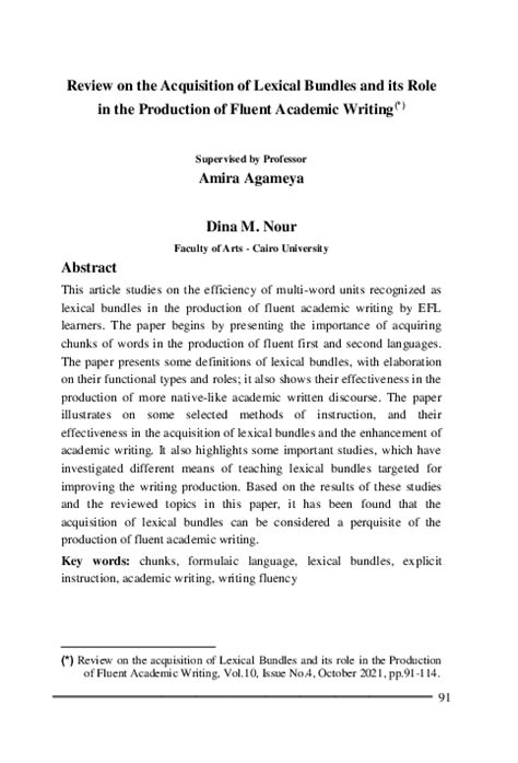 Pdf Review On The Acquisition Of Lexical Bundles And Its Role In The