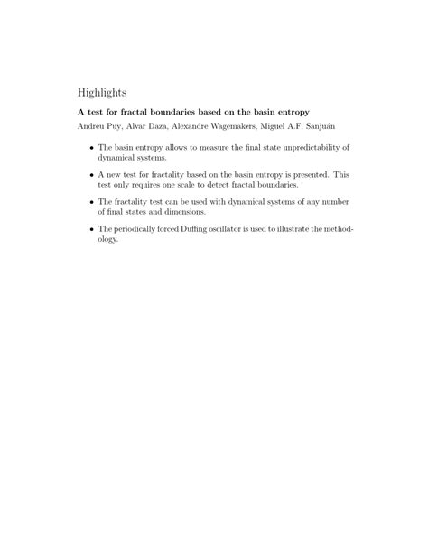 Pdf A Test For Fractal Boundaries Based On The Basin Entropy