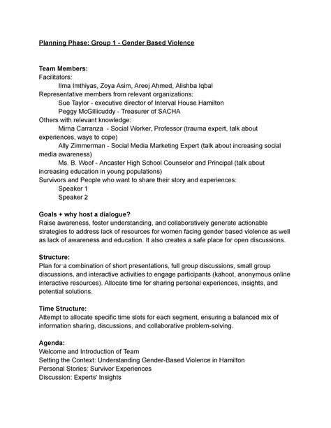 Planning Phase Group 1 Gender Based Violence Planning Phase Group