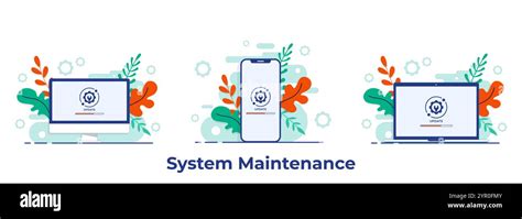Desktop Computer Laptop Smartphone With Update Screen System Maintenance Update Process
