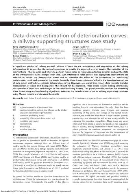 Pdf Data Driven Estimation Of Deterioration Curves A Railway