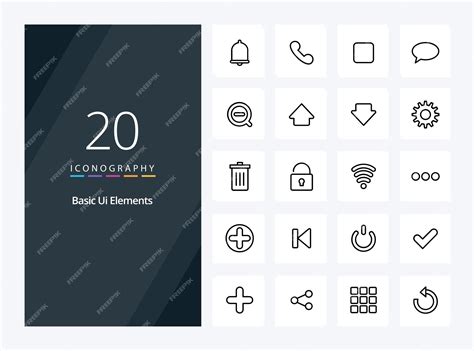 Premium Vector 20 Basic Ui Elements Outline Icon For Presentation Vector Line Icons Illustration