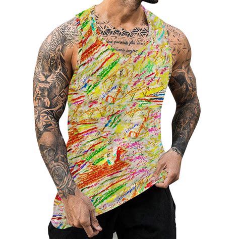 Mens Vest Sex Festive Carnival Tank Top Colorful Themed Sleeveless Top