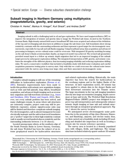 Pdf Subsalt Imaging In Northern Germany Using Multi Physics Magnetotellurics Gravity And