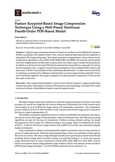 Pdf Feature Keypoint Based Image Compression Technique Using A Well Posed Nonlinear Fourth