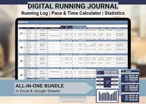 Running Journal Excel Spreadsheet Template Pace Calculators Detailed Statistics