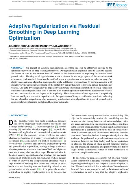 Pdf Adaptive Regularization Via Residual Smoothing In Deep Learning