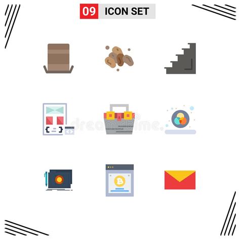 9 Thematic Vector Flat Colors And Editable Symbols Of Bag Development Interior Develop App