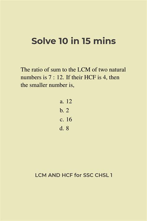 First Set Of Lcm Hcf Questions For Ssc Chsl With Answers And Quick
