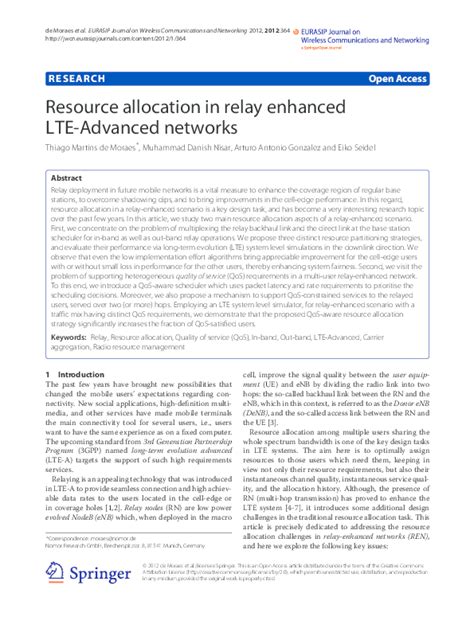 Pdf Resource Allocation In Relay Enhanced Lte Advanced Networks