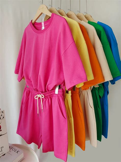 새로운 여름 반바지와 T 셔츠 세트 여성 순수한 면화 투피스 정장 느슨한 대형 여성 운동복 니트 탑과 반바지 Aliexpress