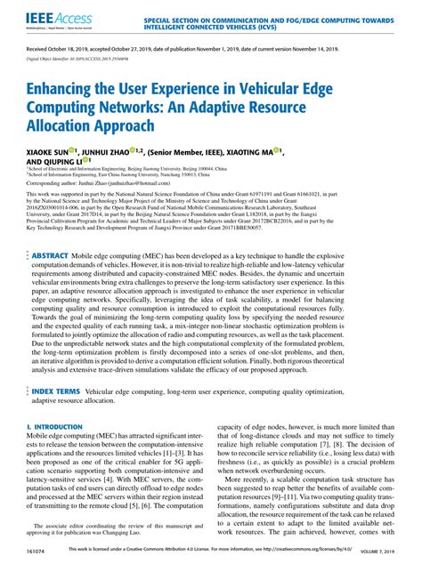 Pdf Enhancing The User Experience In Vehicular Edge Computing