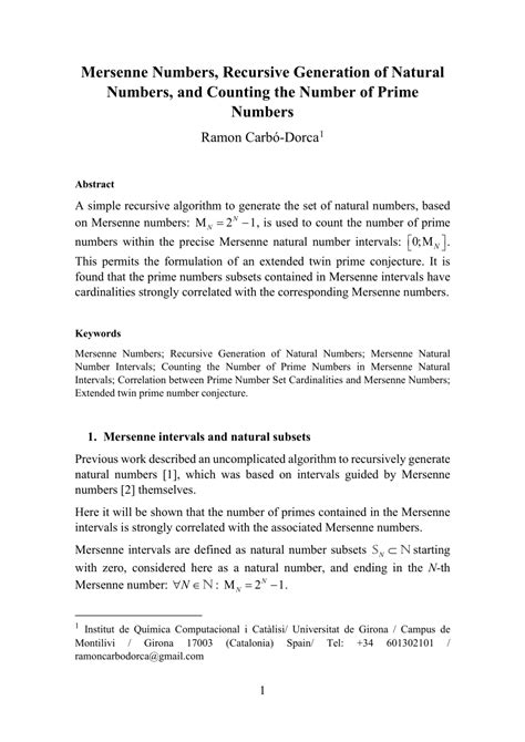 pdf mersenne numbers recursive generation of natural numbers and counting the number of