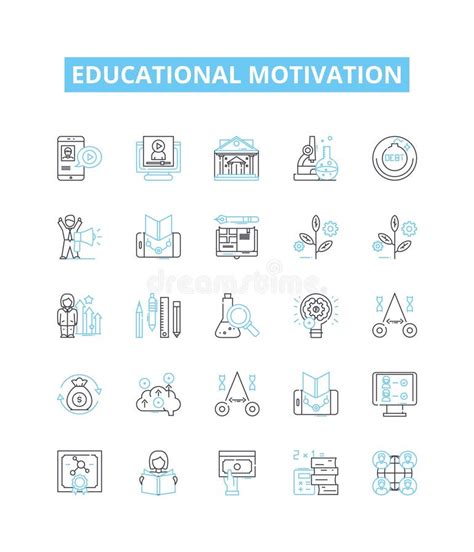 Educational Motivation Linear Icons Set Inspiration Growth Empowerment Determination
