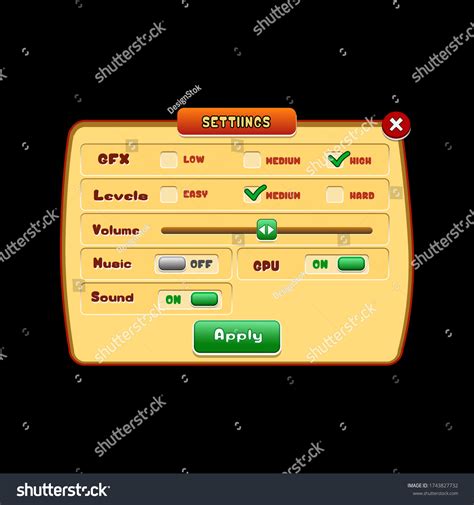 Settings Ui Kit Game Settings Ui Stock Vector Royalty Free Shutterstock