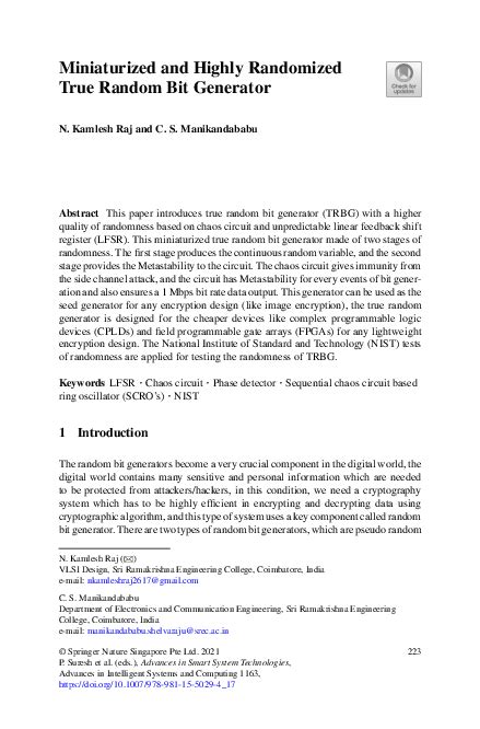 Pdf Miniaturized And Highly Randomized True Random Bit Generator