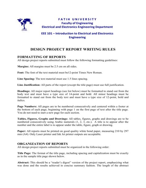 Eee 101 Report Writing Rules Fatih University