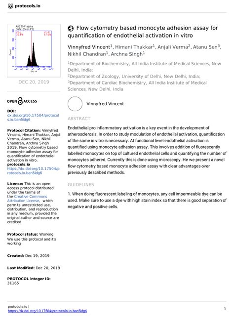 Pdf Flow Cytometry Based Monocyte Adhesion Assay For Quantification Of Endothelial Activation