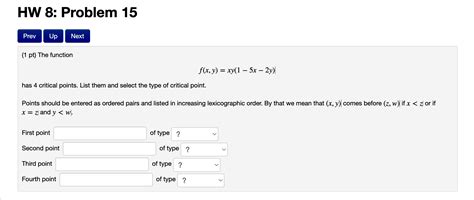 Solved HW 8 Problem 15 Prev Up Next 1 Pt The Function Chegg Com