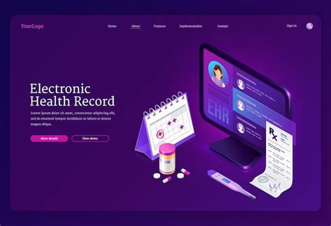 Ehr 전자 건강 기록 아이소메트릭 착륙 무료 벡터