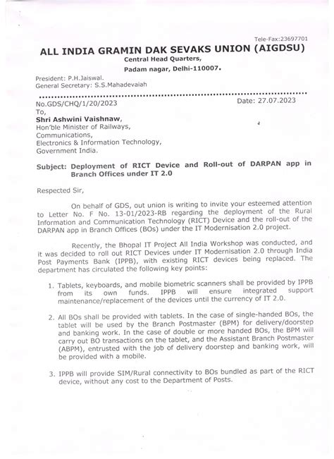 Deployment Of Rict Device And Roll Out Of Darpan App In Branch Offices Under It 2 0