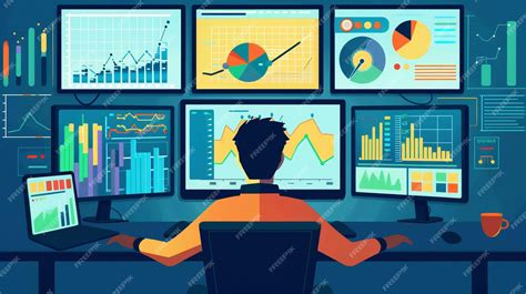 A Cartoon Of A Man Working On A Computer With A Man Sitting In Front Of A Computer With A Chart