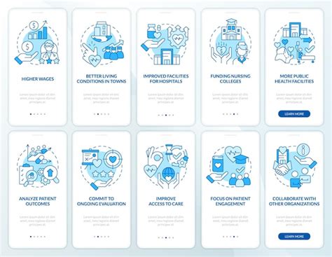 Premium Vector Health System Transformation Blue Onboarding Mobile App Screen Set