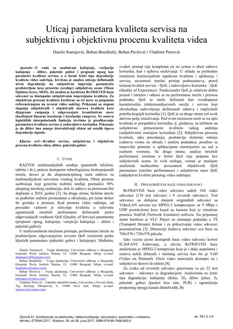 Pdf The Impact Of Quality Of Service Parameters To The Subjective And Objective Video Quality