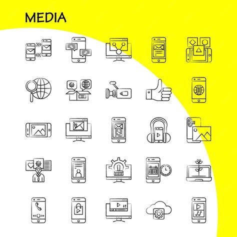 모바일 셀 월드 인터넷 모바일 휴대폰 메일 그림 팩 벡터와 같은 웹 인쇄 및 모바일 Uxui 키트용 미디어 손으로 그린 아이콘 무료 벡터