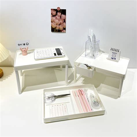 Ins风简约学生宿舍桌面收纳盒可拆卸化妆品杂物文具三层收纳架子虎窝淘